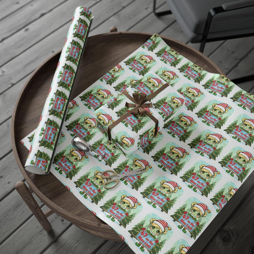 67 on the Nice List Wrapping Paper, Funny Meme Christmas Gift Wrap ...