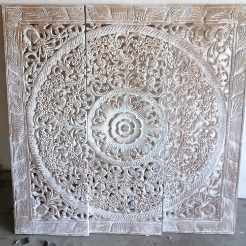 Vintage White Washed Wood Carved Square Wall Panel - Etsy