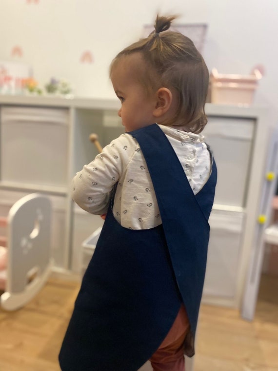 Childrens Cross Back Apron in Navy With Navy and White Striped Lining Sizes or Red With Red Striped Lining Etsy Ireland