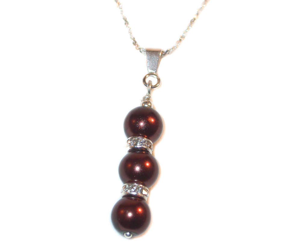 CHOCOLATE Brown Pearl Pendant & Chain Sterling Silver Drop Faux Glass ...