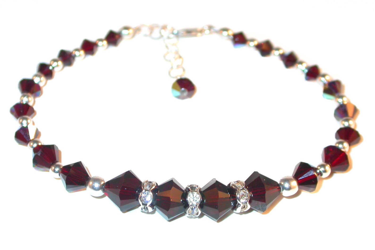 GARNET RED Crystal Bracelet Beaded Swarovski Elements Sterling - Etsy