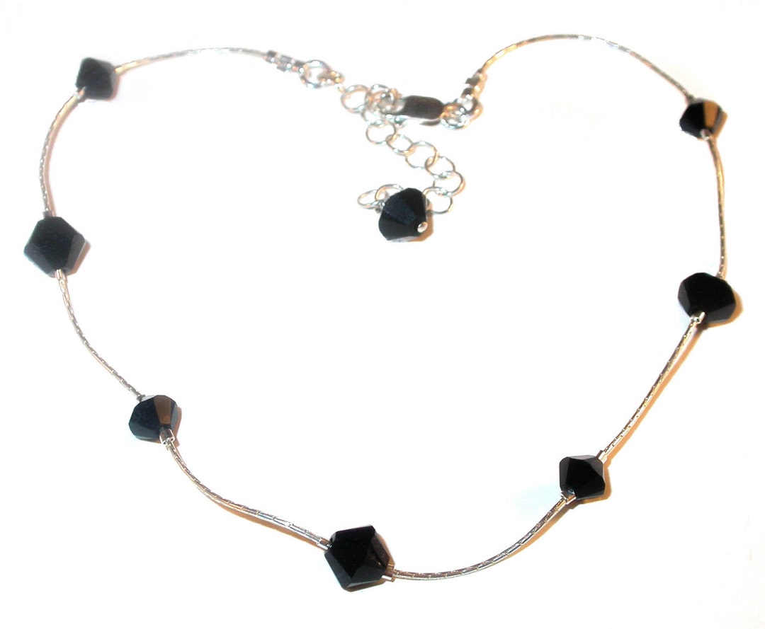 JET BLACK Crystal Anklet Sterling Silver Handcrafted Ankle Bracelet ...