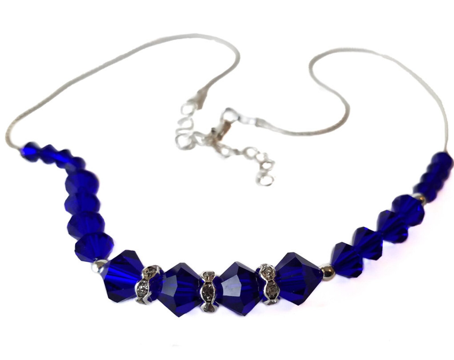 Royal Blue COBALT Crystal Necklace Swarovski Elements Sterling Silver ...