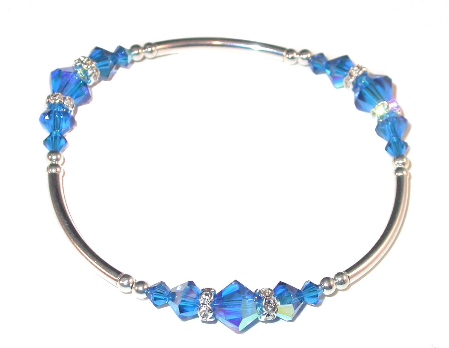 BLUE CAPRI Crystal Bracelet Stretch Sterling Silver - Etsy