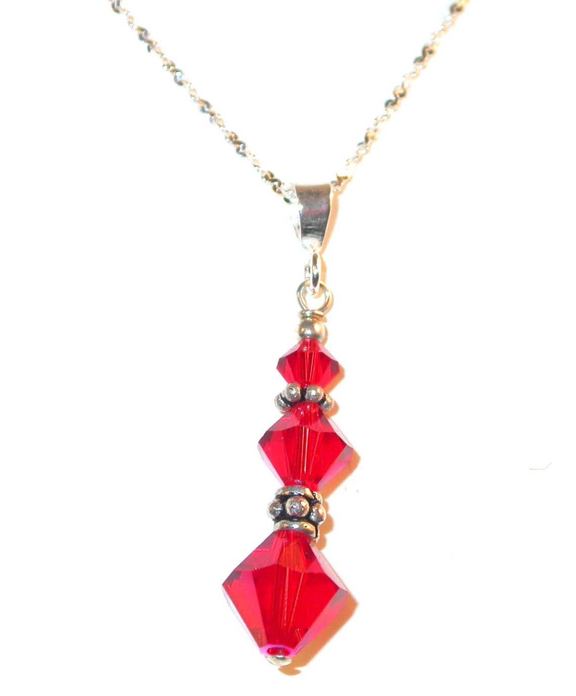 Bright LIGHT SIAM RED Crystal Pendant Dangle Sterling Silver Swarovski ...