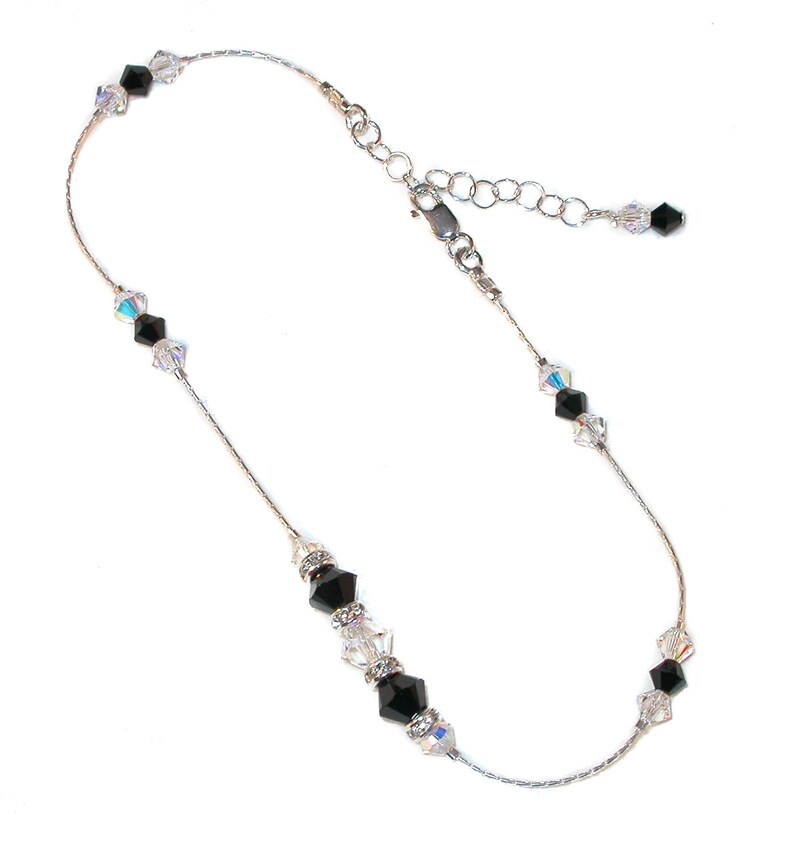 Swarovski Crystal Anklet Sterling Silver CLEAR AB & Jet BLACK - Etsy
