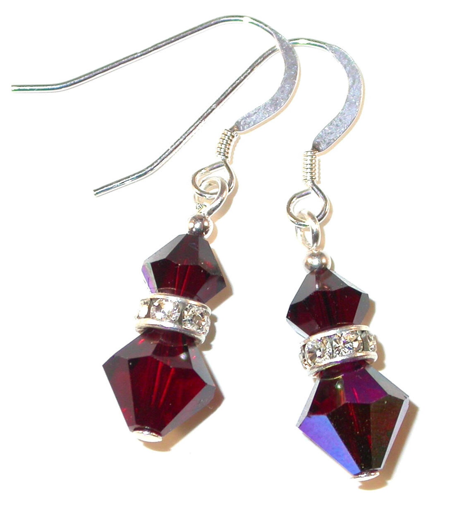 GARNET RED Crystal Earrings Sterling Silver Dangle - Clip-on or Pierced ...