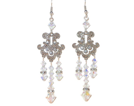 Buy Swarovski Crystal Earrings Very Long 3 Chandelier Handcrafted CLEAR AB Online in India Etsy
