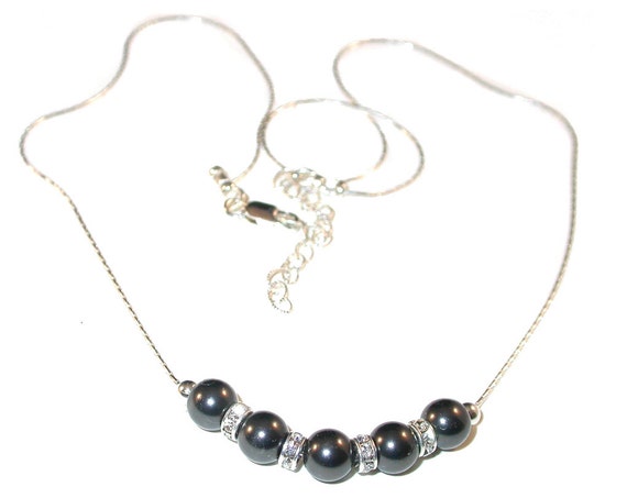 BLACK Pearl Necklace Bridesmaid Sterling Swarovski Elements Etsy