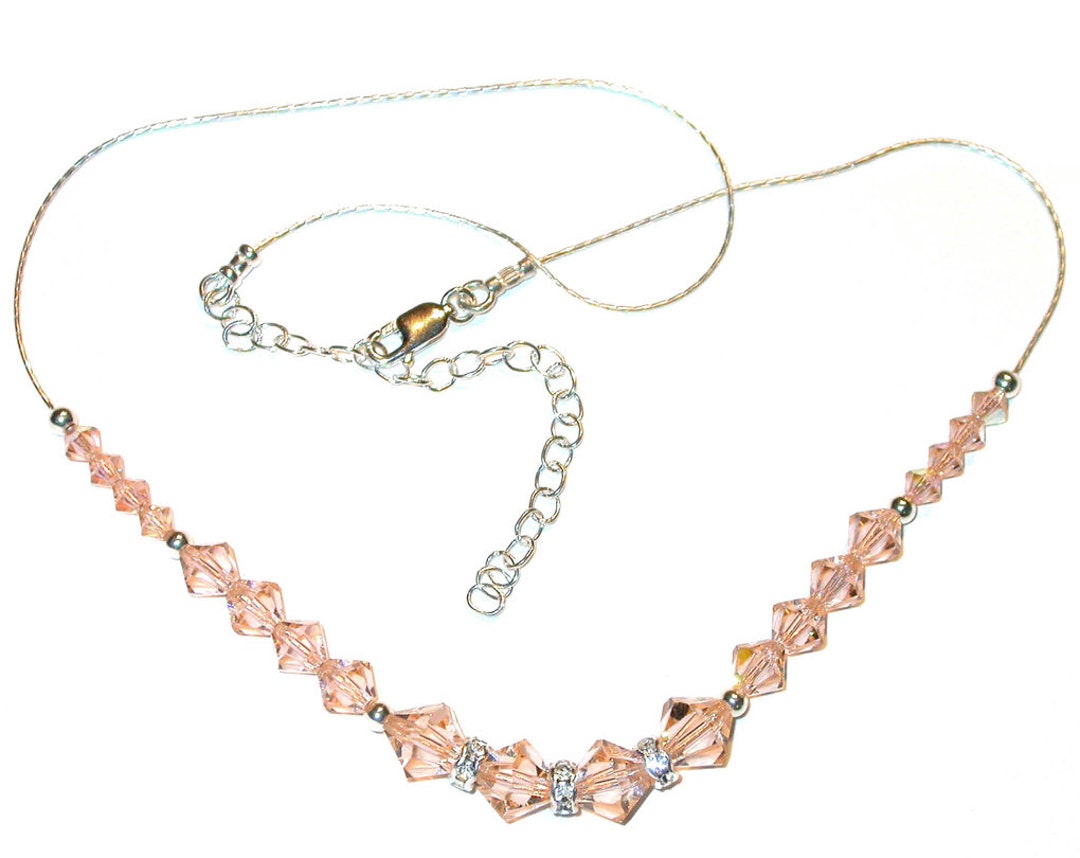 PEACH Crystal Necklace Sterling Silver Swarovski Elements Handcrafted ...