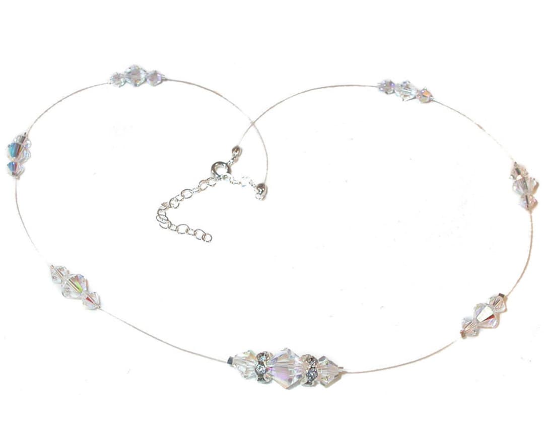 Floating SWAROVSKI Crystal Necklace Bridal Illusion CLEAR AB Crystal ...