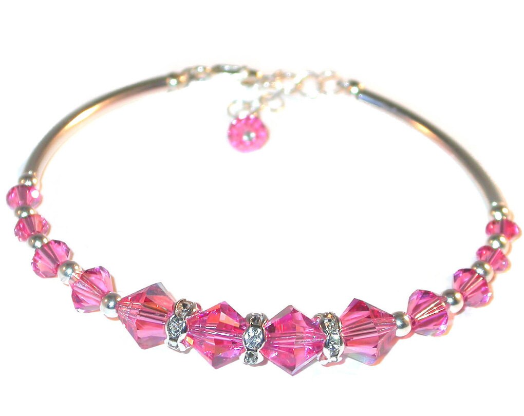 ROSE PINK Crystal Bracelet Sterling Silver Handcrafted | Etsy