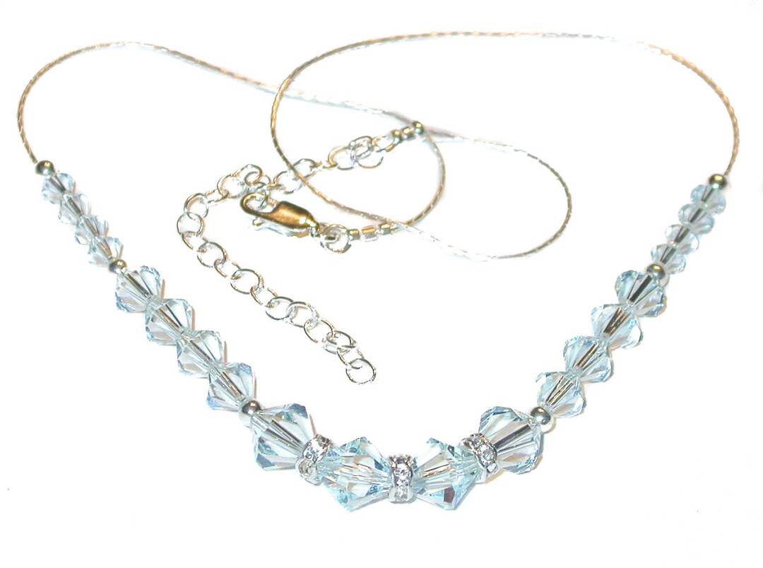 Pale LIGHT AZORE BLUE Crystal Necklace Swarovski Elements Sterling ...