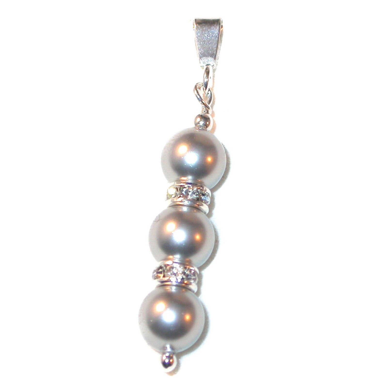 LIGHT GREY Pearl Pendant Drop Sterling Silver Gray Swarovski Crystal ...