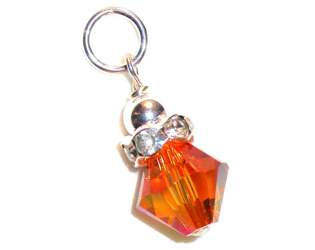 November Birthstone Charm GOLDEN TOPAZ Dangle 8mm Sterling Silver ...