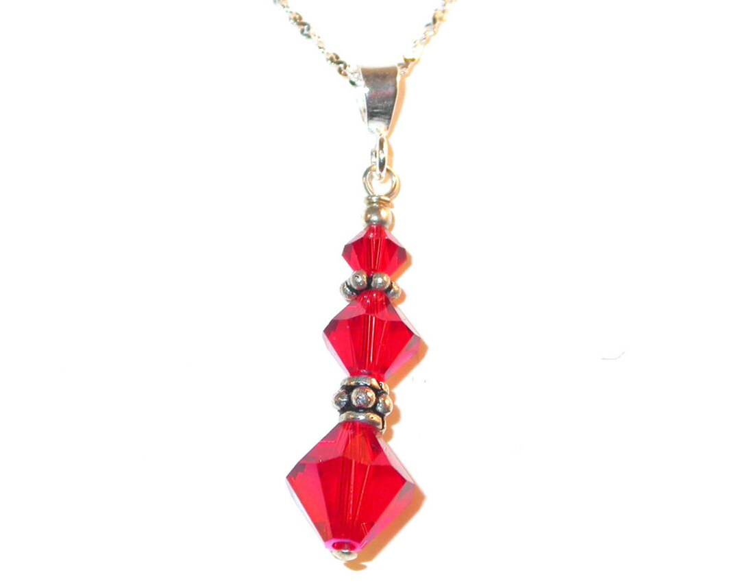 Bright LIGHT SIAM RED Crystal Pendant Dangle Sterling Silver Swarovski ...