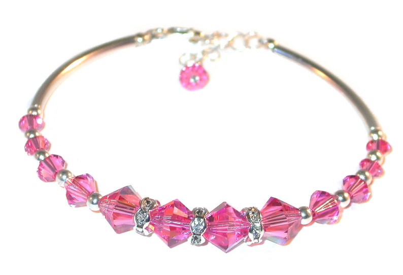 ROSE PINK Crystal Bracelet Sterling Silver Handcrafted Swarovski ...