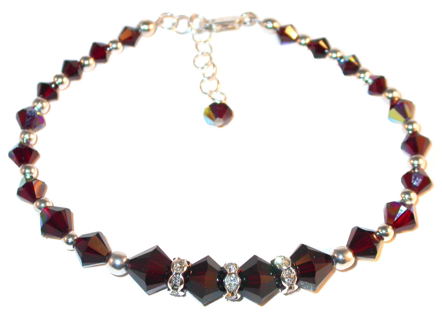GARNET RED Crystal Bracelet Beaded Swarovski Elements Sterling - Etsy