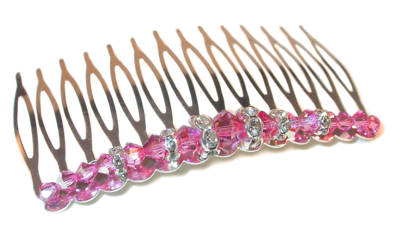 ROSE PINK Crystal Hair Comb Swarovski Crystal Elements Handcrafted ...