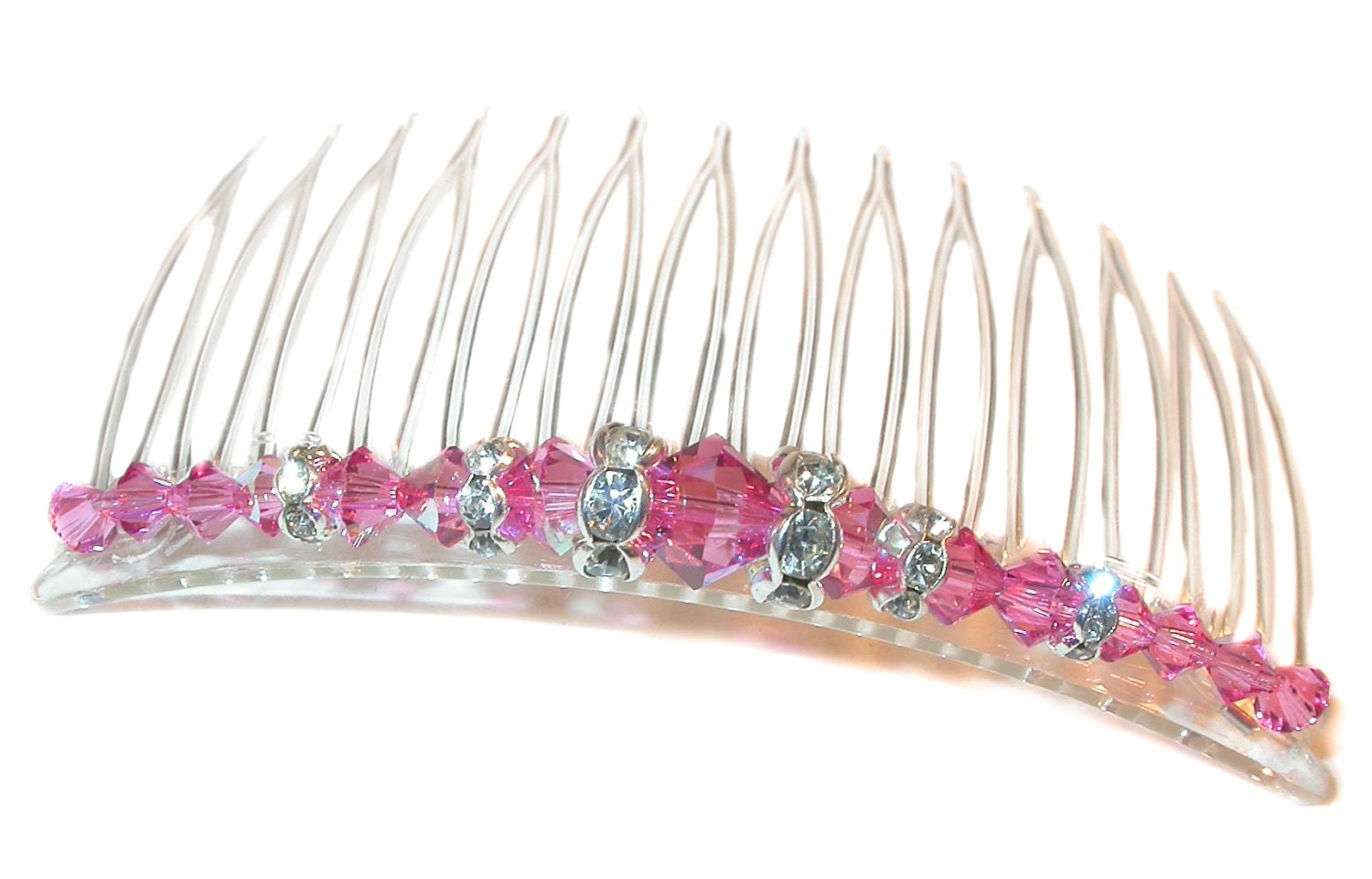ROSE PINK Crystal Hair Comb Swarovski Crystal Elements Handcrafted ...