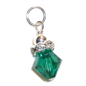 May Birthstone Charm EMERALD Green Dangle 8mm Sterling Silver Swarovski ...