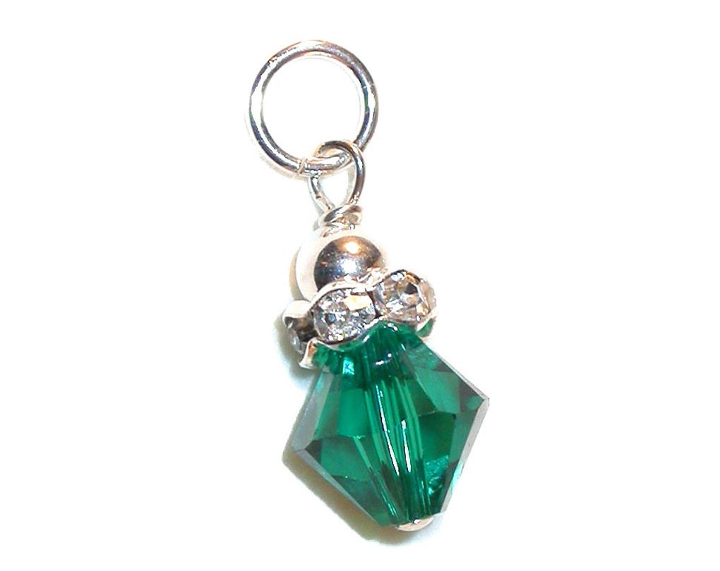 May Birthstone Charm EMERALD Green Dangle 8mm Sterling Silver - Etsy