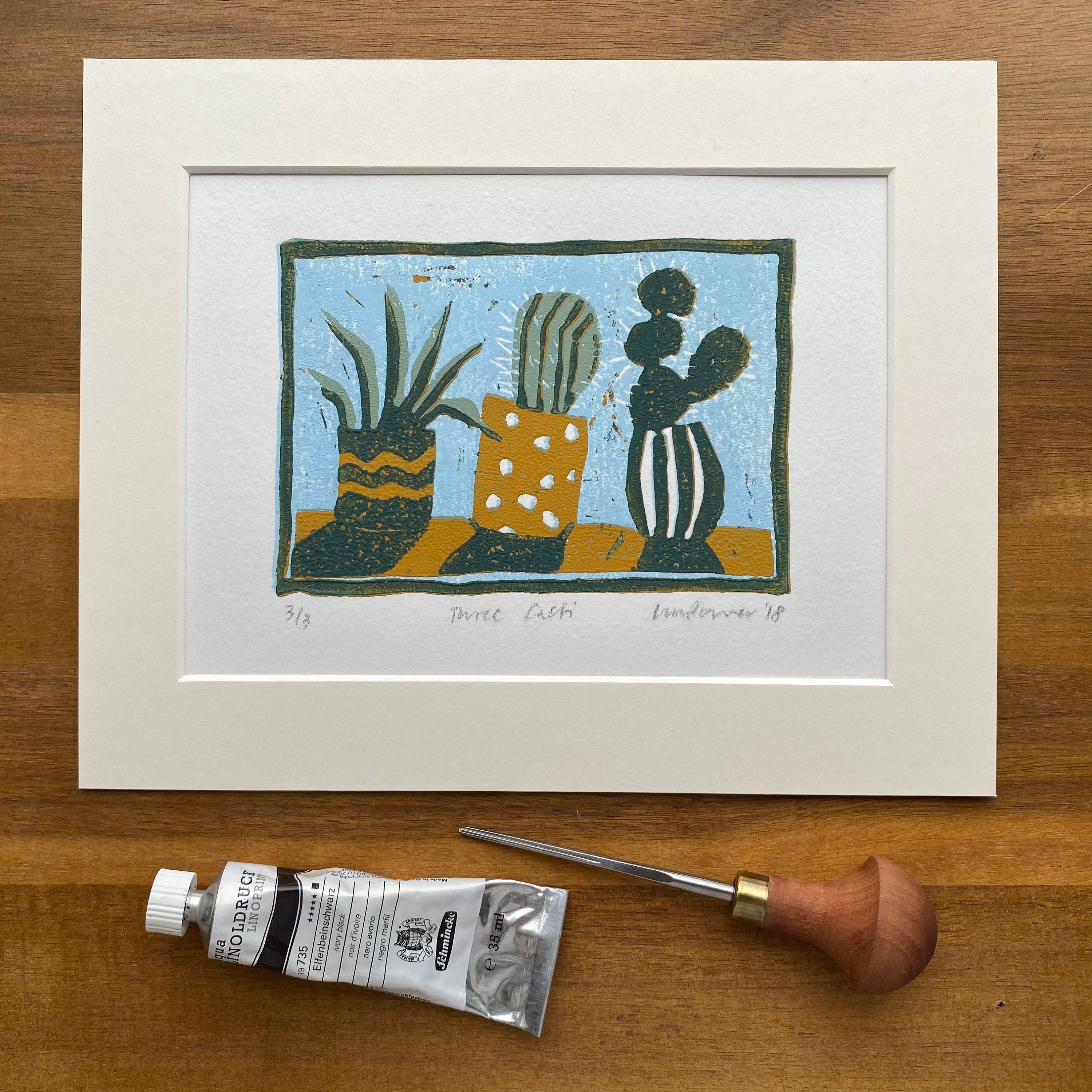 Cacti Linocut Print Original Lino Cut Artwork No. 3 of 3 in 8 X 10 ...