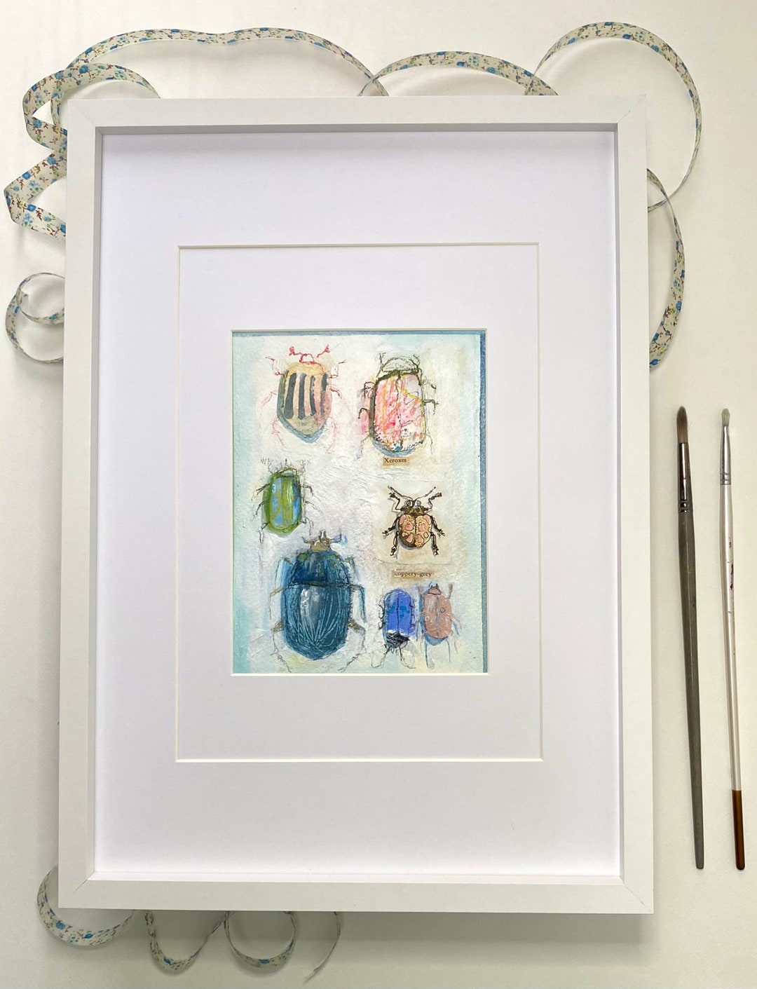 Framed Insect Art ‘#09 Bug Collection’ - Impressionist Mixed Media ...