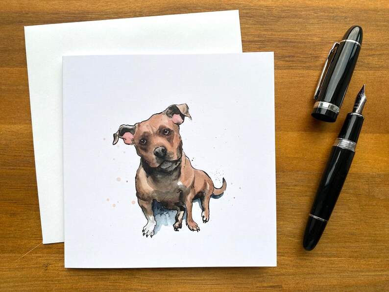 Red Staffy Greetings Card From an Ink and Watercolour Painting of a ...