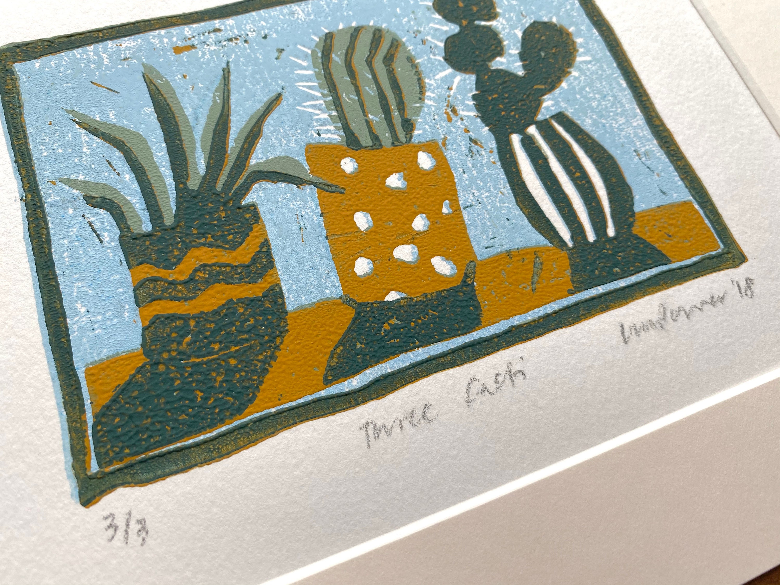 Cacti Linocut Print Original Lino Cut Artwork No. 3 of 3 in 8 X 10 ...