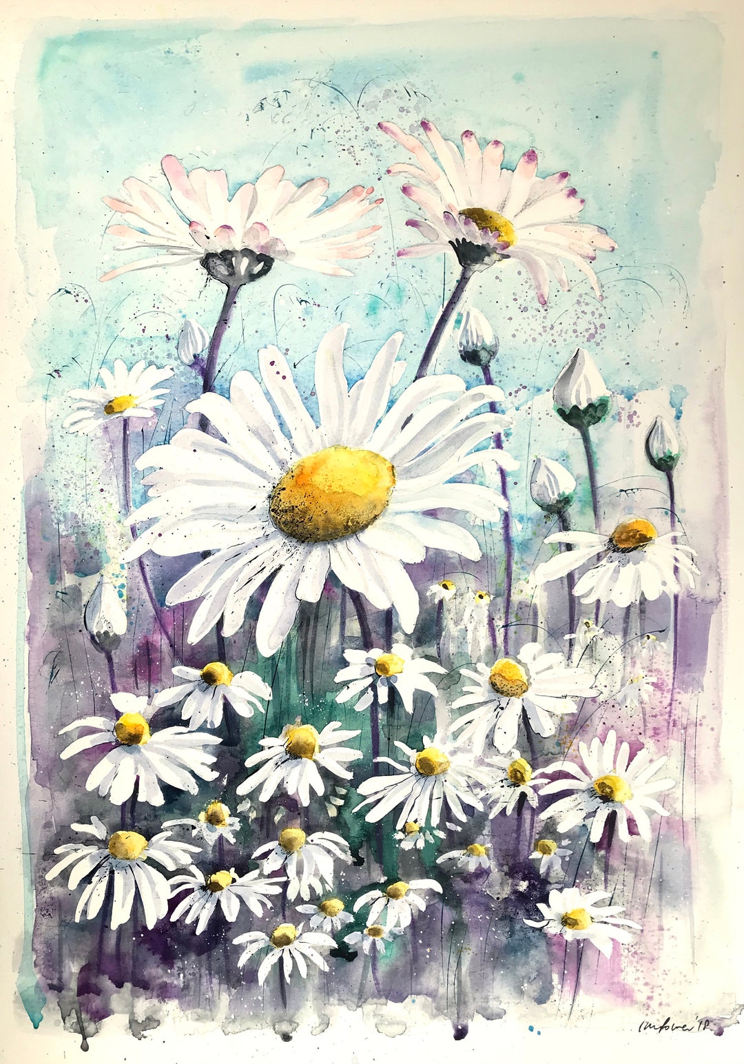 DAISIES - A2 Watercolour and Ink on Paper Original Artwork - Watercolor ...