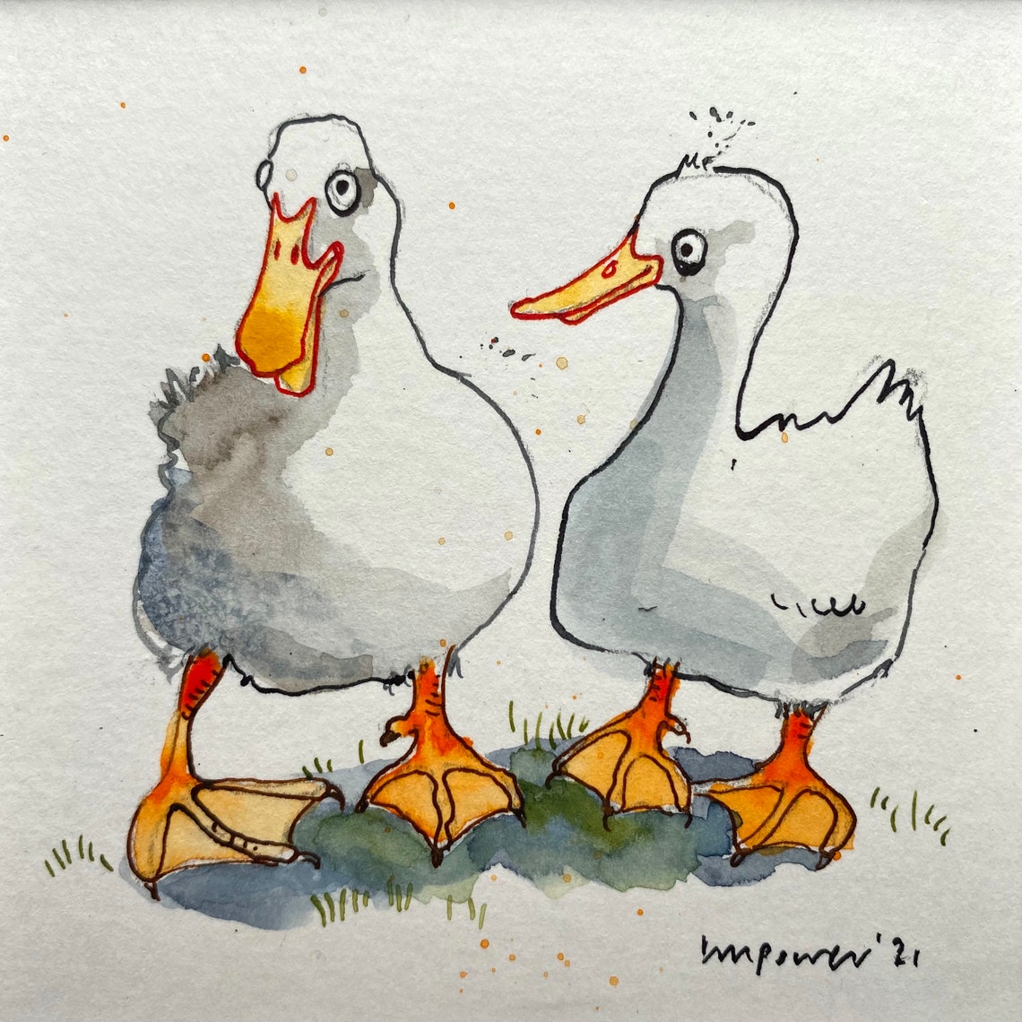 White Duck Friends Aquarell 'Ente Besties #03' - Original ...