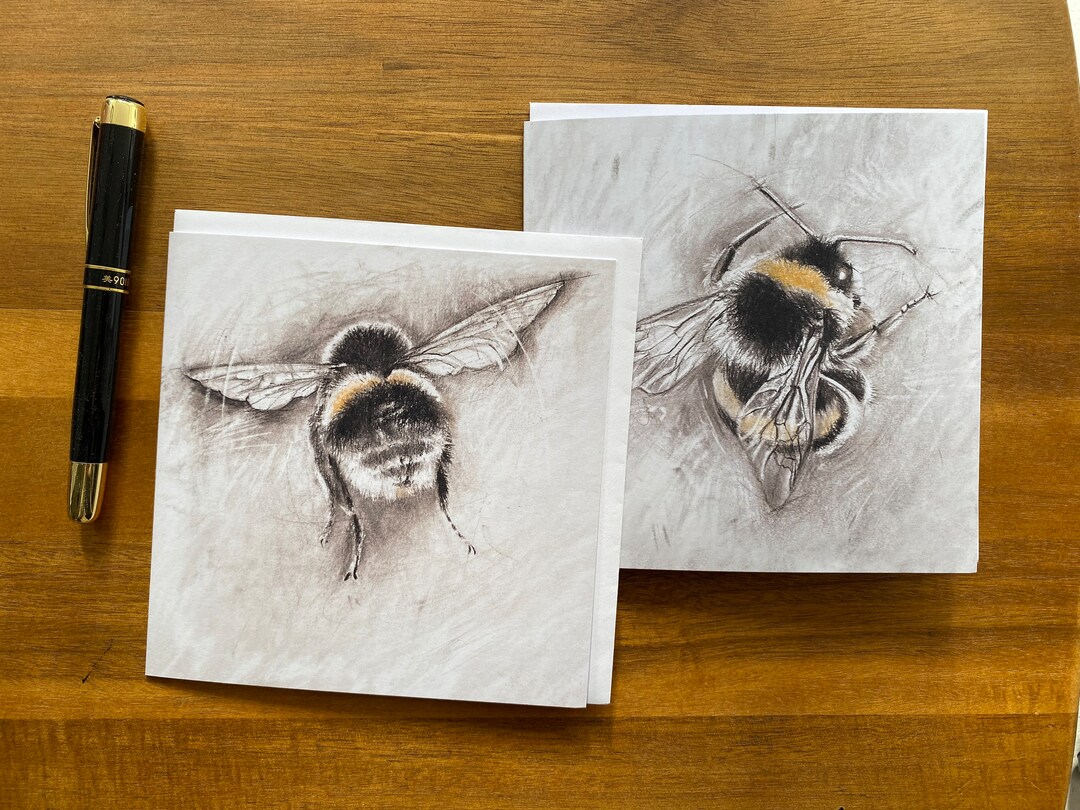 Pair of Bumblebee Art Cards “bumblebee Bum” and “bumblebee” - From Original Charcoal & Pastel ...