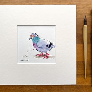 Goofy Pigeon ‘concerned’ Watercolour Painting - Original Pen & Ink ...