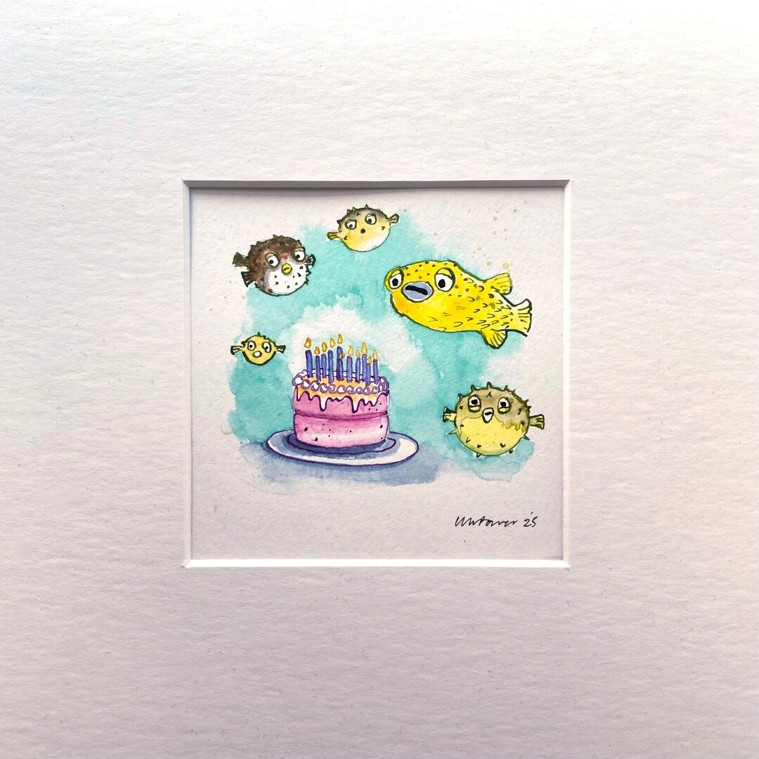 Original Pen & Ink Puffer Fish Mini Painting ‘save Some Puff’ Funny ...
