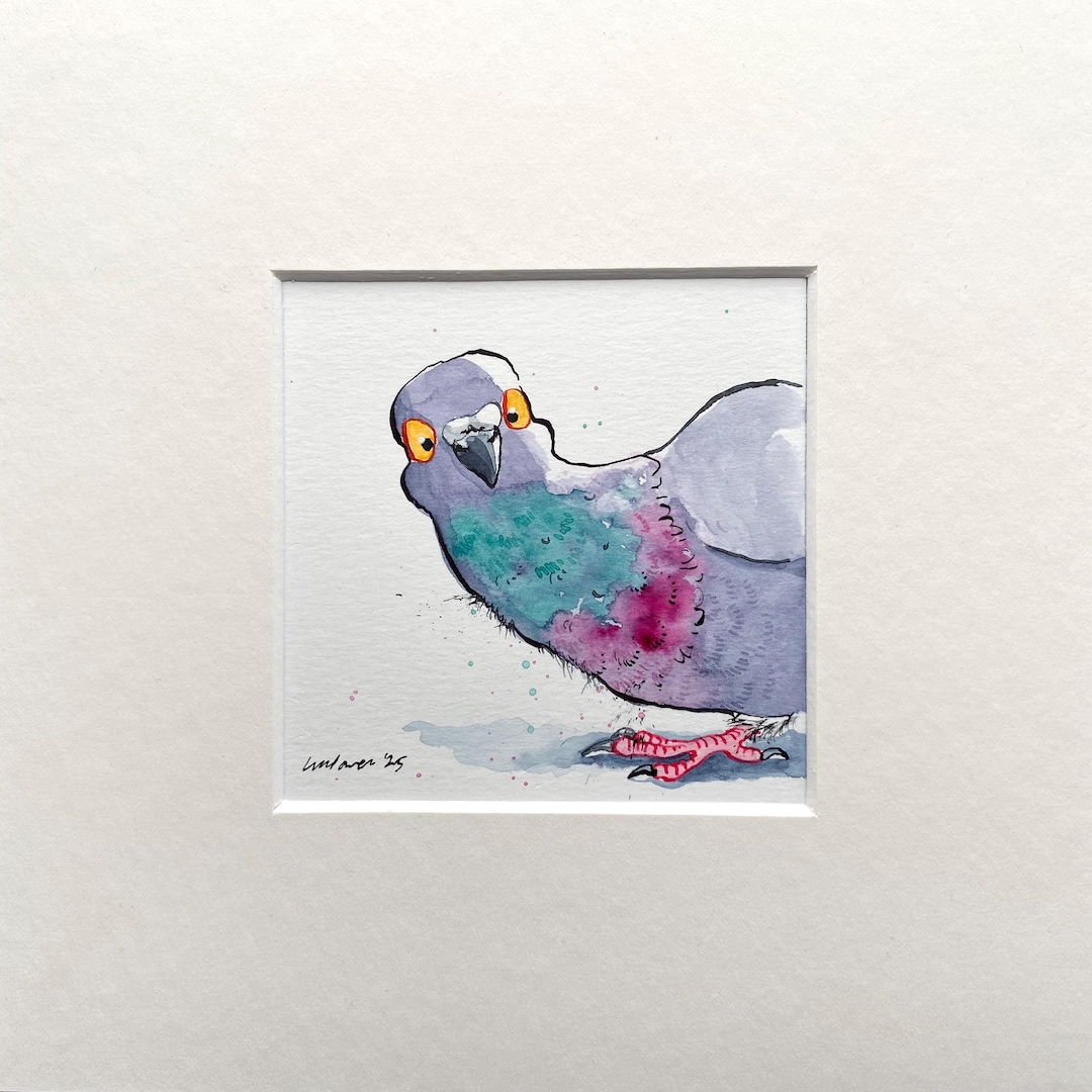 Goofy Pigeon ‘curious’ Watercolour Painting - Original Pen & Ink ...