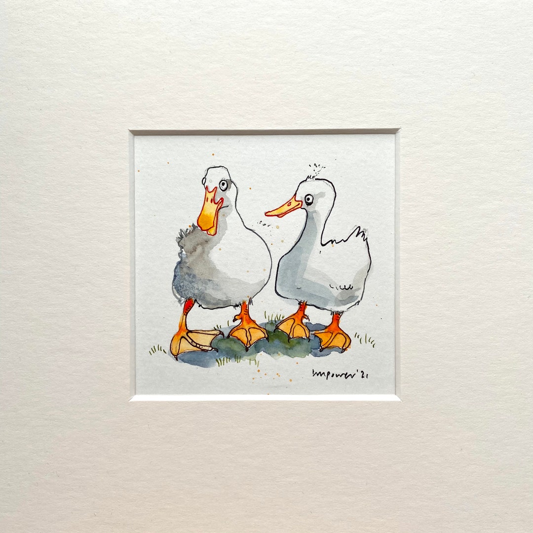 White Duck Friends Aquarell 'Ente Besties #03' - Original ...