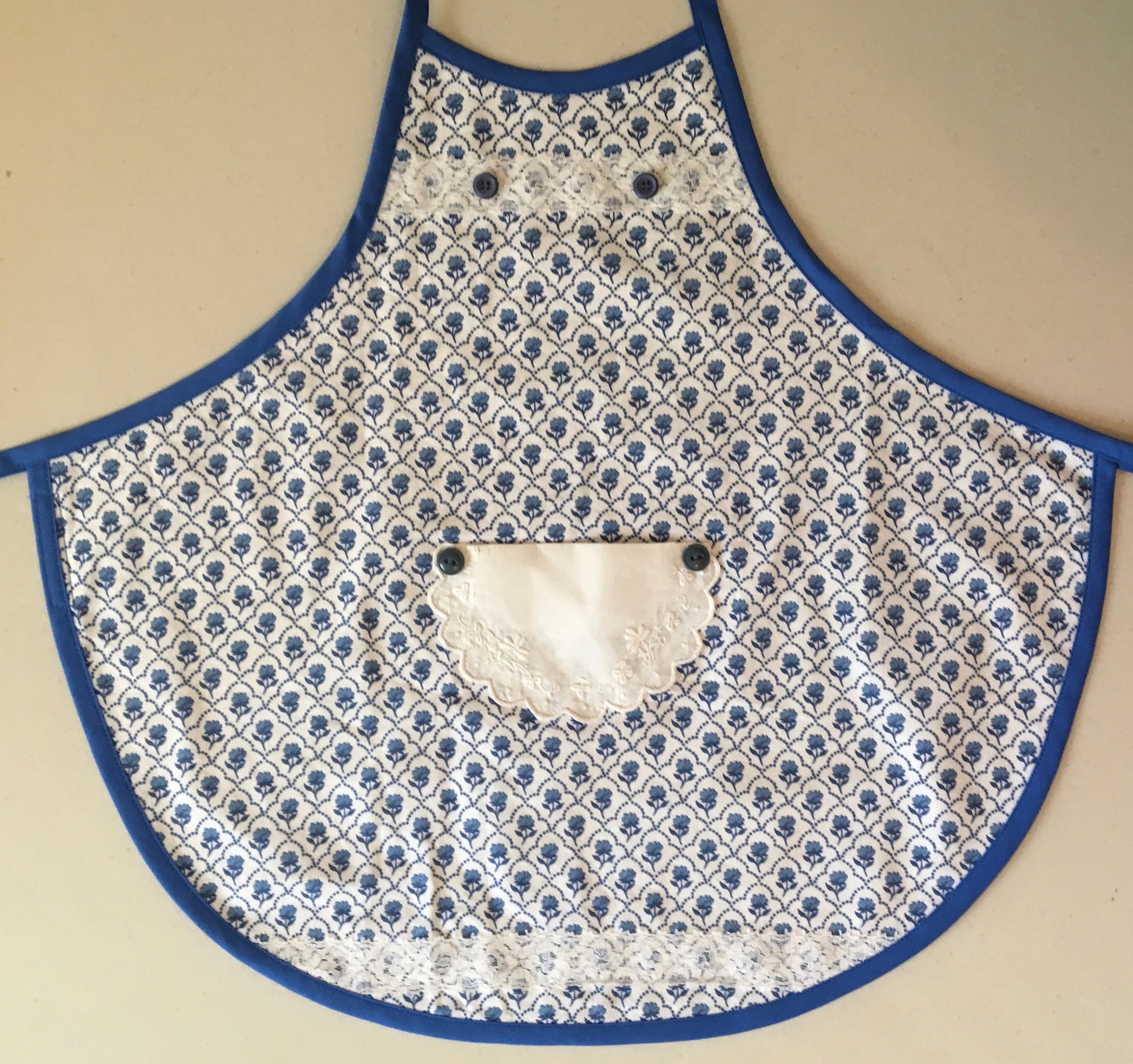 Two-Tone Blue Floral Girl's Apron / Apron for Girl's Size 3-4