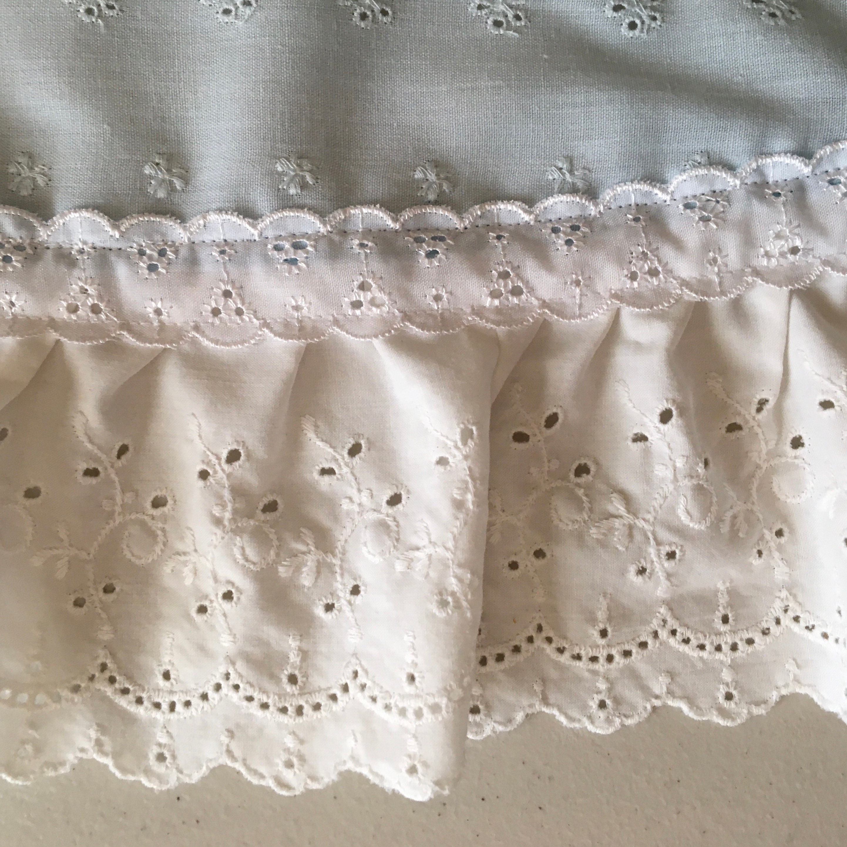 Blue And White Eyelet Fabric and Lace Apron / Apron for Girls Size 5-7