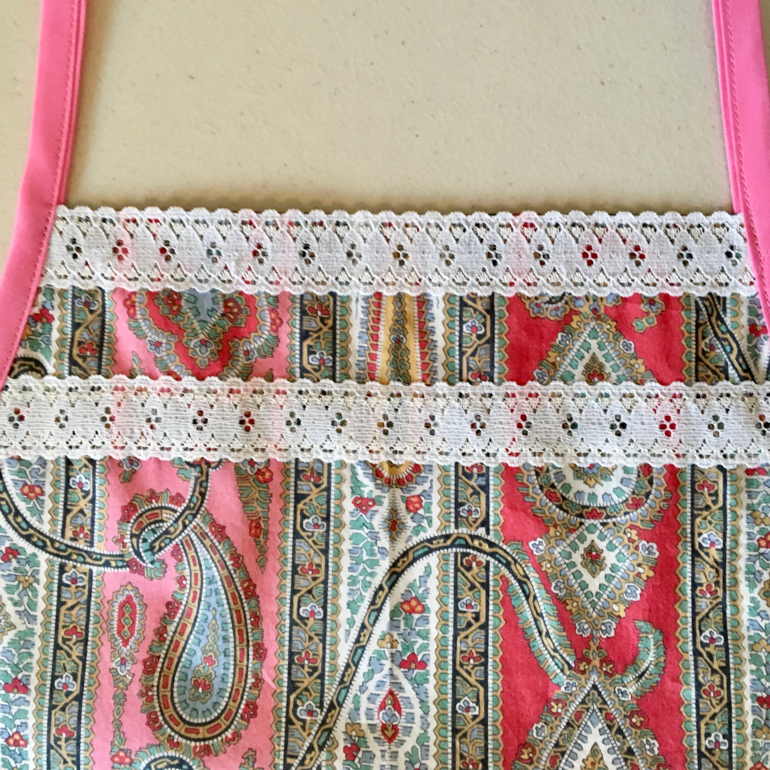 Pleated Ruffle Apron from Vintage Pink Striped Fabric / Apron for Women ...