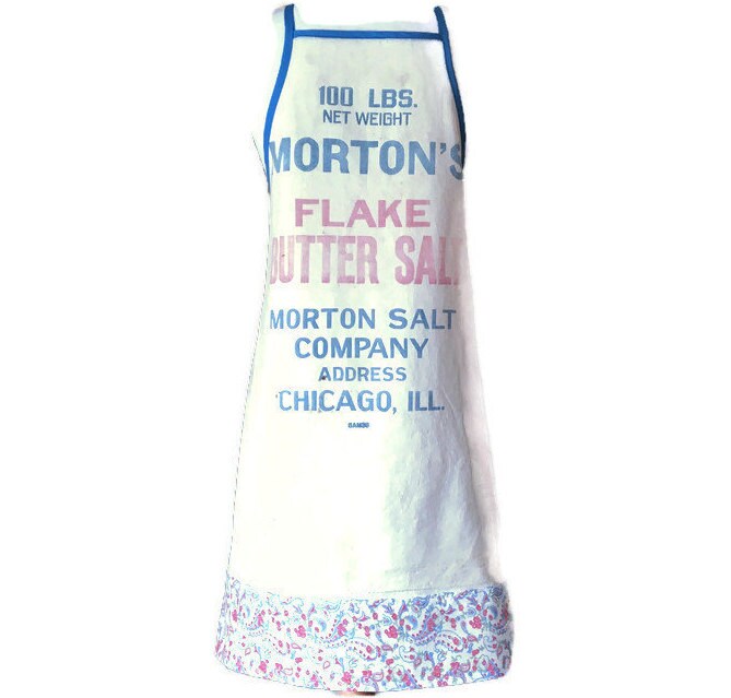 Morton's Flake Butter Salt Sack Apron / Upcycled Vintage Feed Sack ...