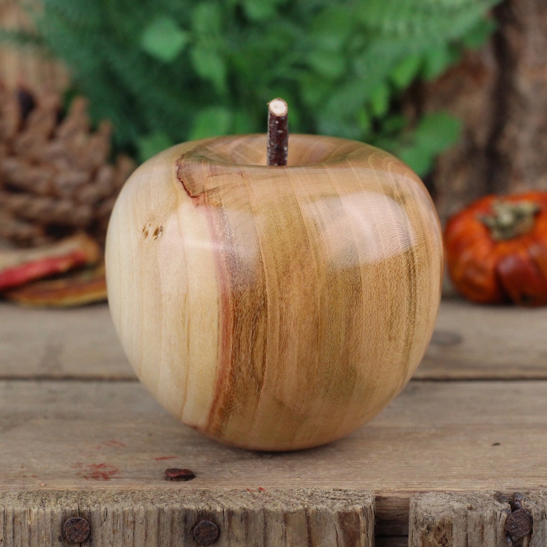 Wooden Apple Made From Cherry Wood, Turned Wooden Fruit Hand Made on a ...