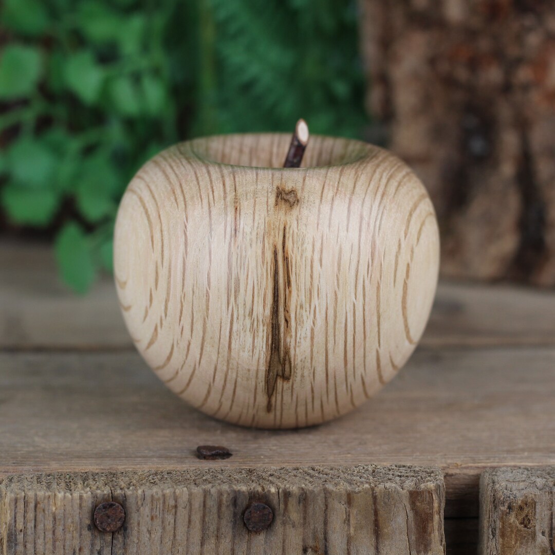 Small Wooden Apple Made From Holm or Holly Oak B, Turned Wooden Fruit ...