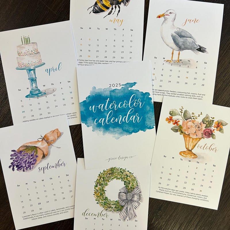 Watercolor Calendar - Etsy