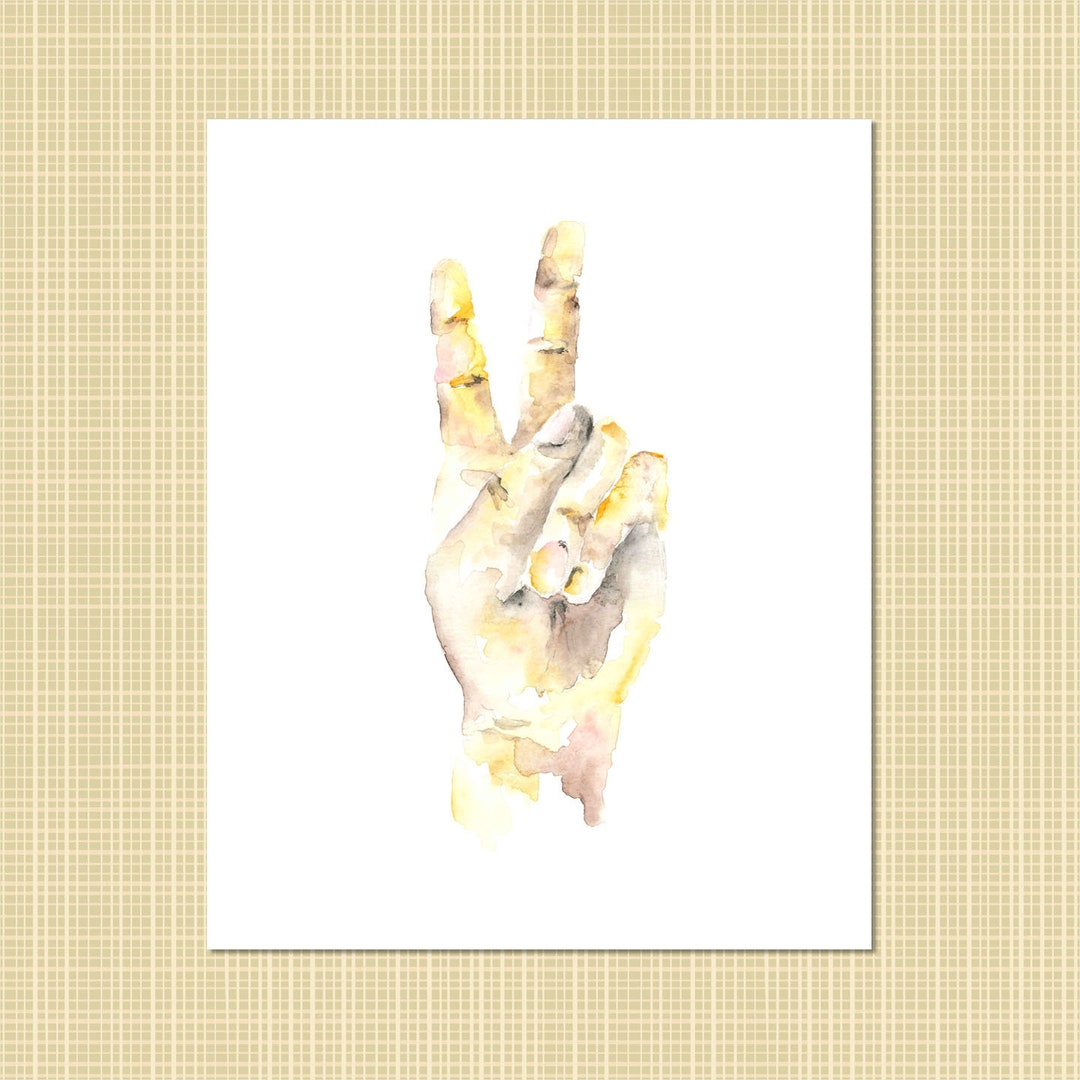 Hands in Peace Sign Watercolor Print - Etsy