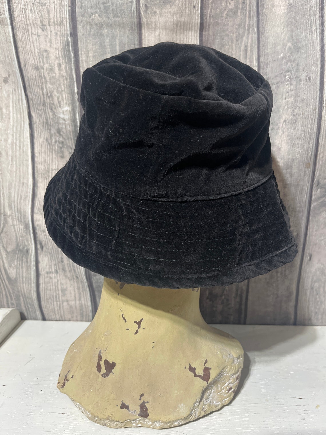 Vintage Bay Club Black Velvet Bucket Hat - Etsy