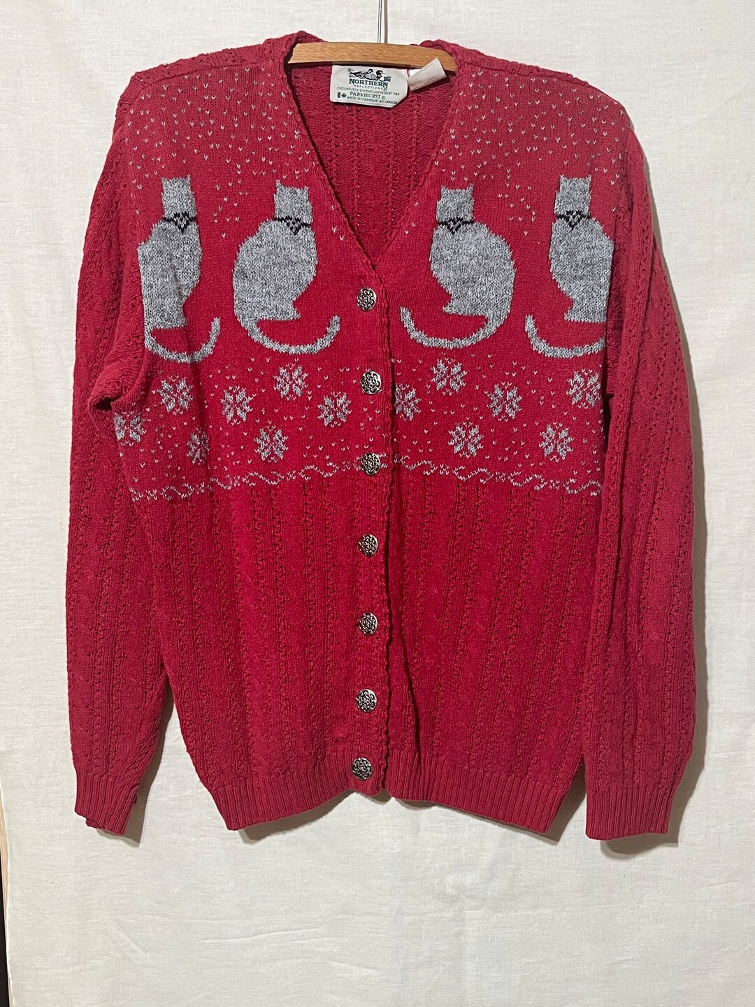 Vintage 1990 Northern Reflections Cat Motif Cardigan - Etsy