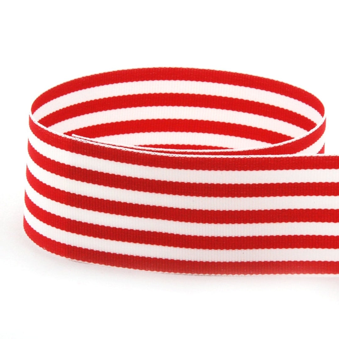 5 Yards 1.5" Red White Striped Ribbon, Premium Grosgrain, Made in USA ...