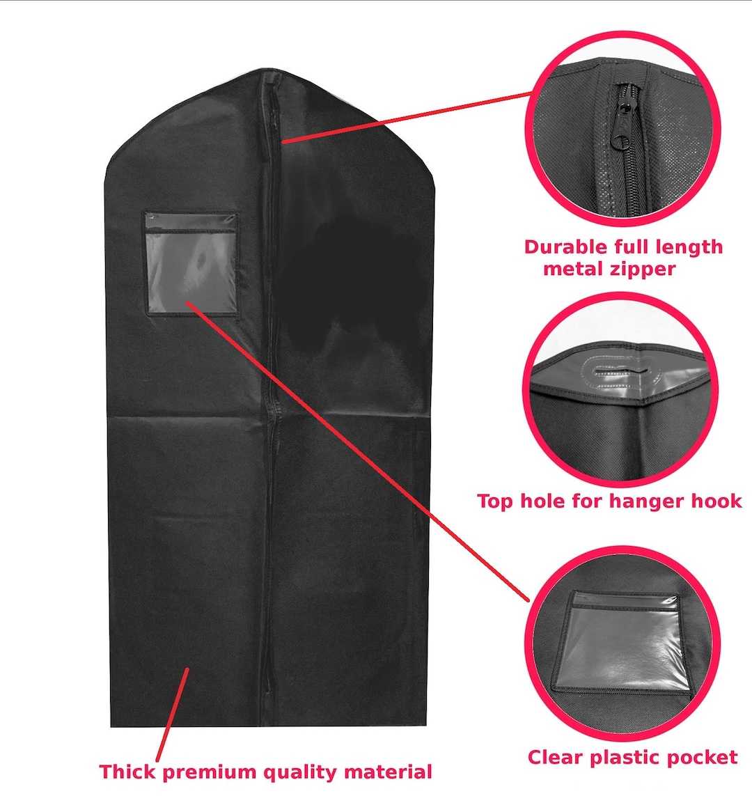 46" Black Garment Bag - Pro-grade Breathable Tuxedo Suit Wedding Travel ...