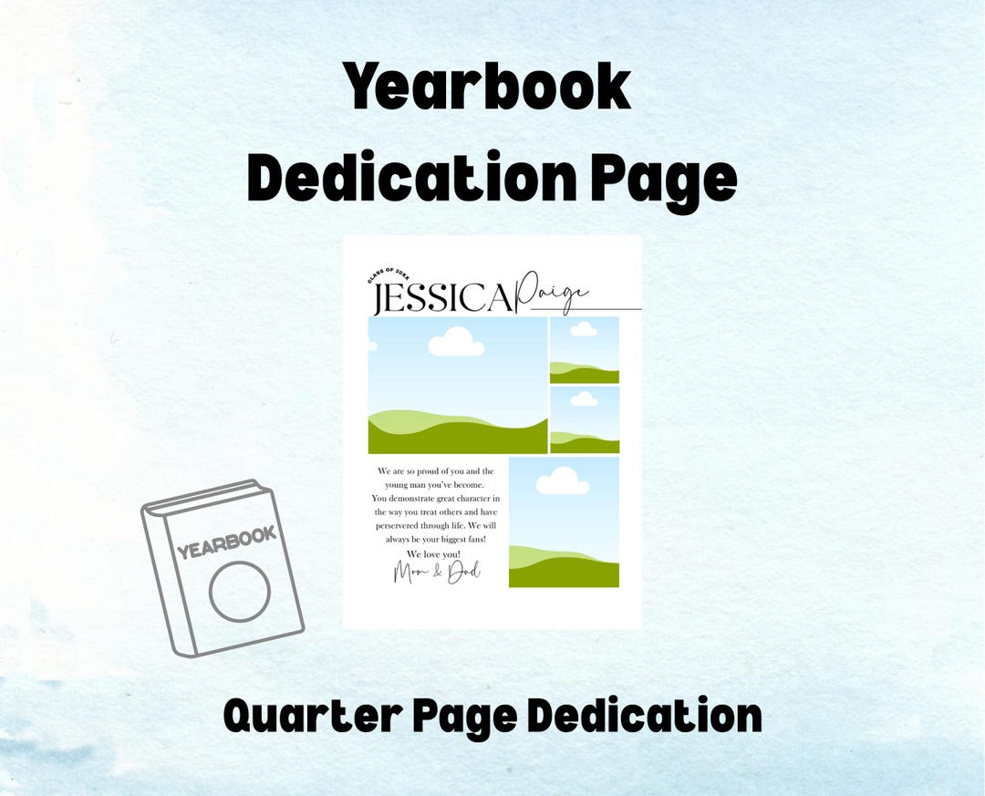 EDITABLE Quarter Page Yearbook Dedication Digital Template - Etsy
